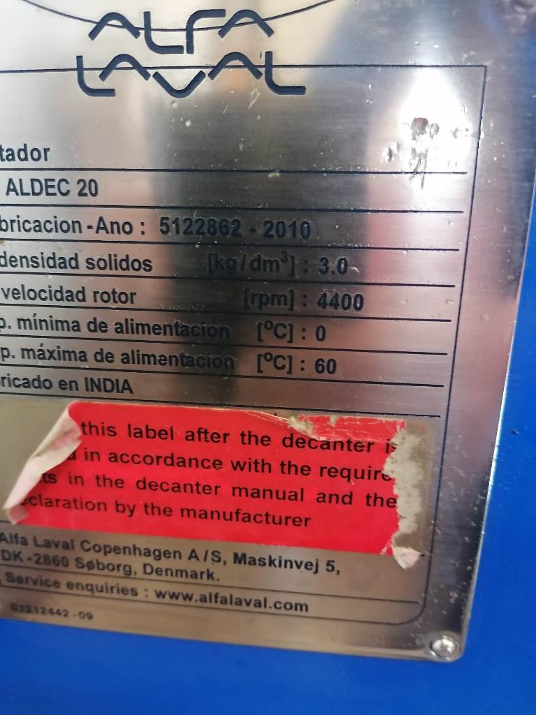 Alfa-Laval ALDEC 20 decanter centrifuge, 316SS. | | | Centrifuges ...