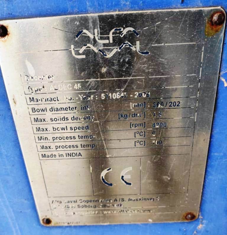 Alfa-Laval ALDEC 45 decanter centrifuge, 316SS. | | | Centrifuges ...