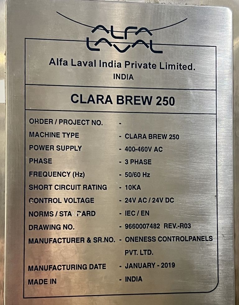 Alfa-Laval Clara Brew 250 hermetic clarifier module, 316SS ...